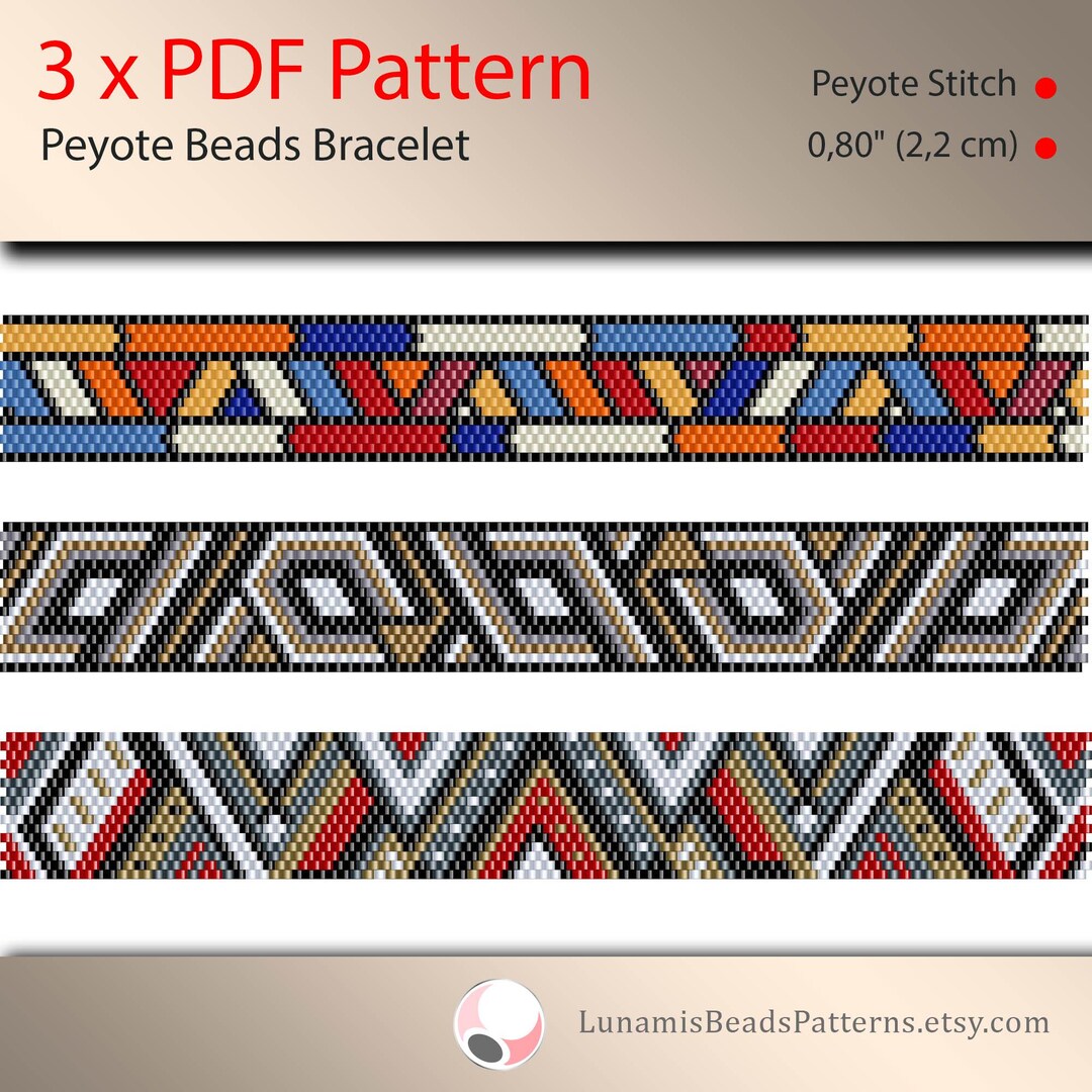 3 X Peyote Bracelet Pattern, Peyote Pattern, Even Count, Stitch Pattern ...