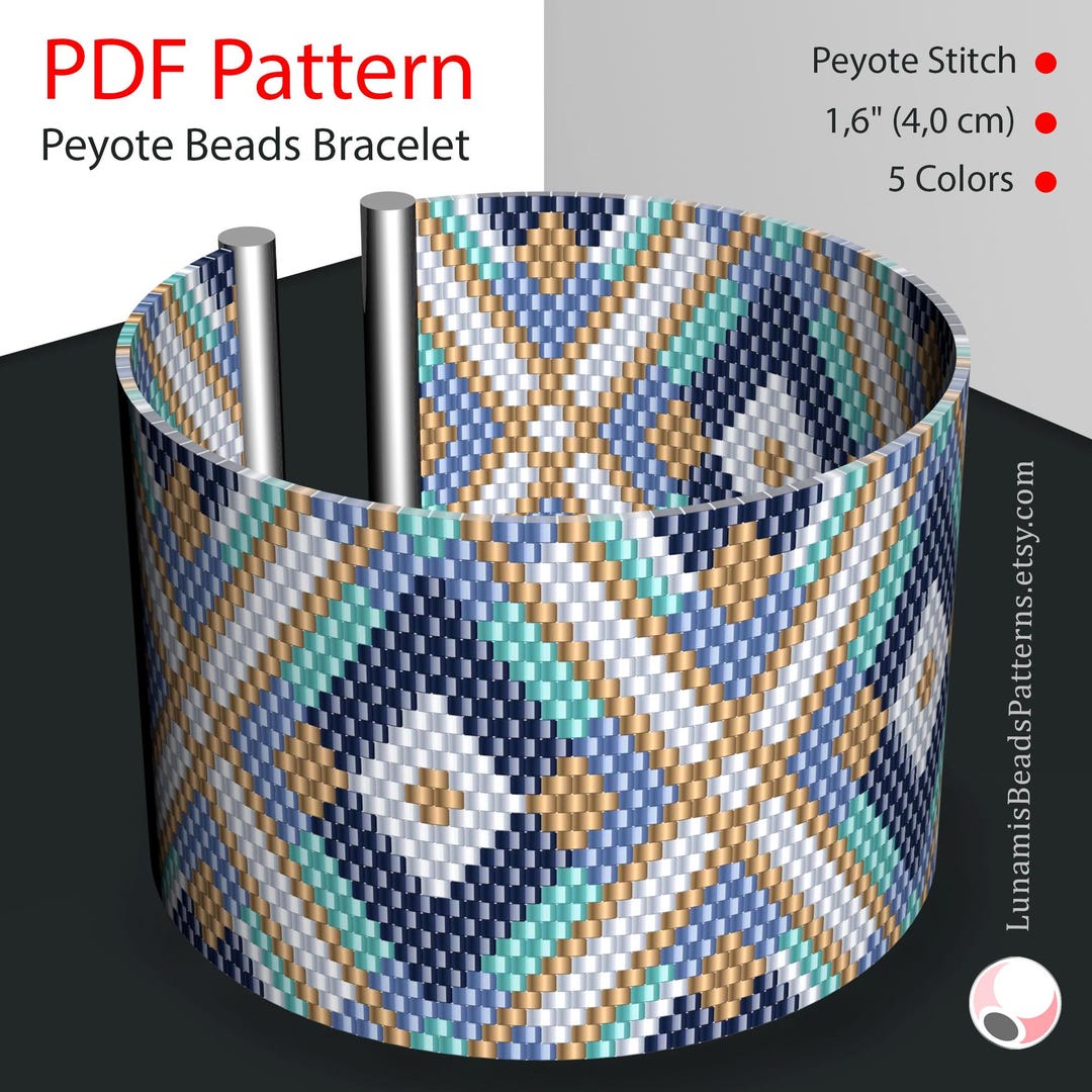 Peyote Pattern for Beaded Bracelet, Odd Count, Beadweaving, Blue and ...