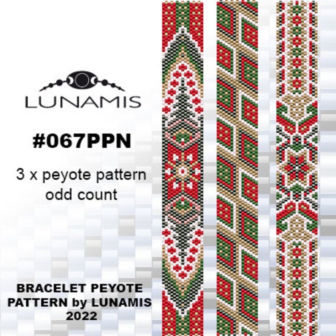 3 X Bead Peyote Bracelet Pattern, Christmas Theme, Peyote Pattern, Odd ...