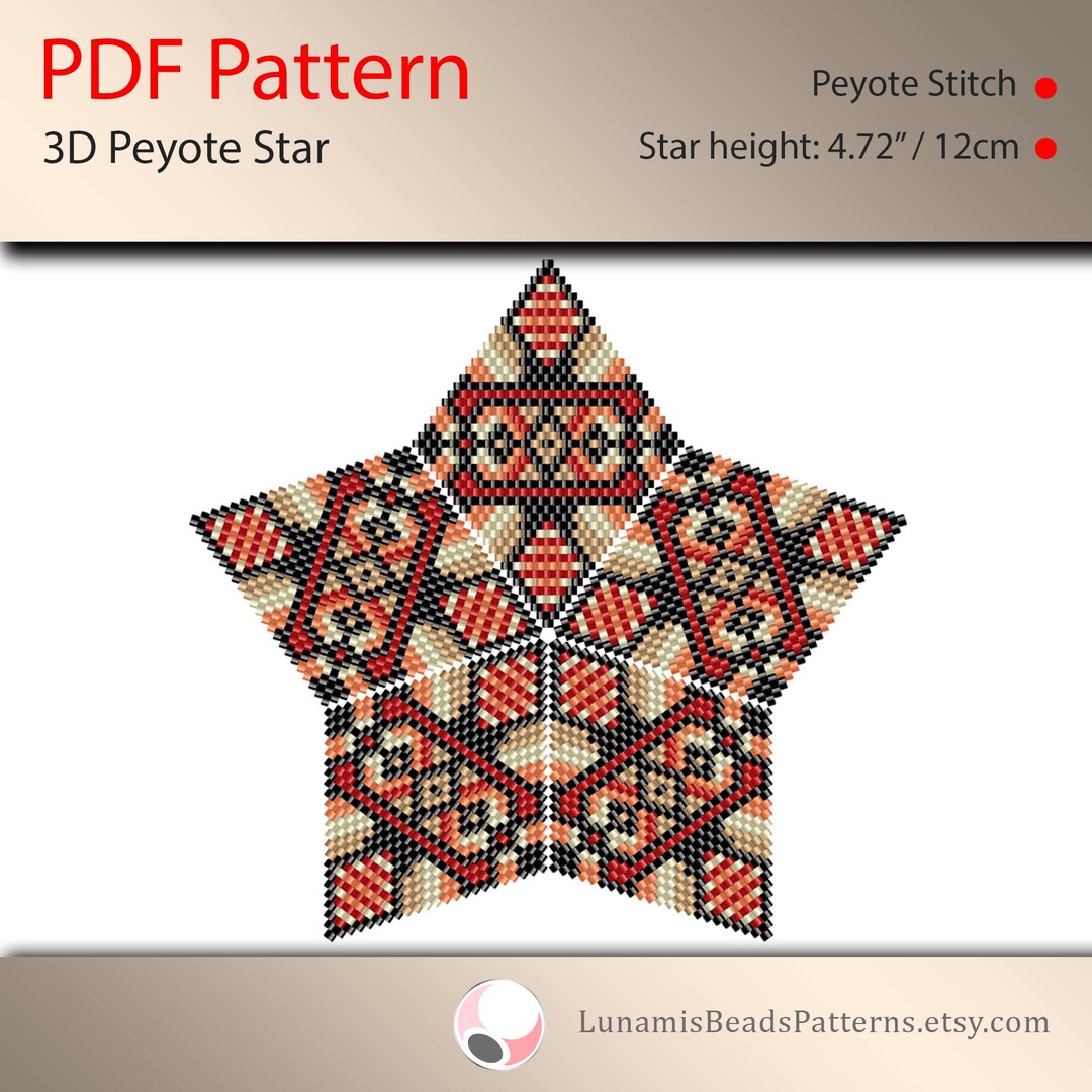 Pattern for 3d Star Peyote, Pdf Patterns, Beading, Peyote Stitch, #041 ...