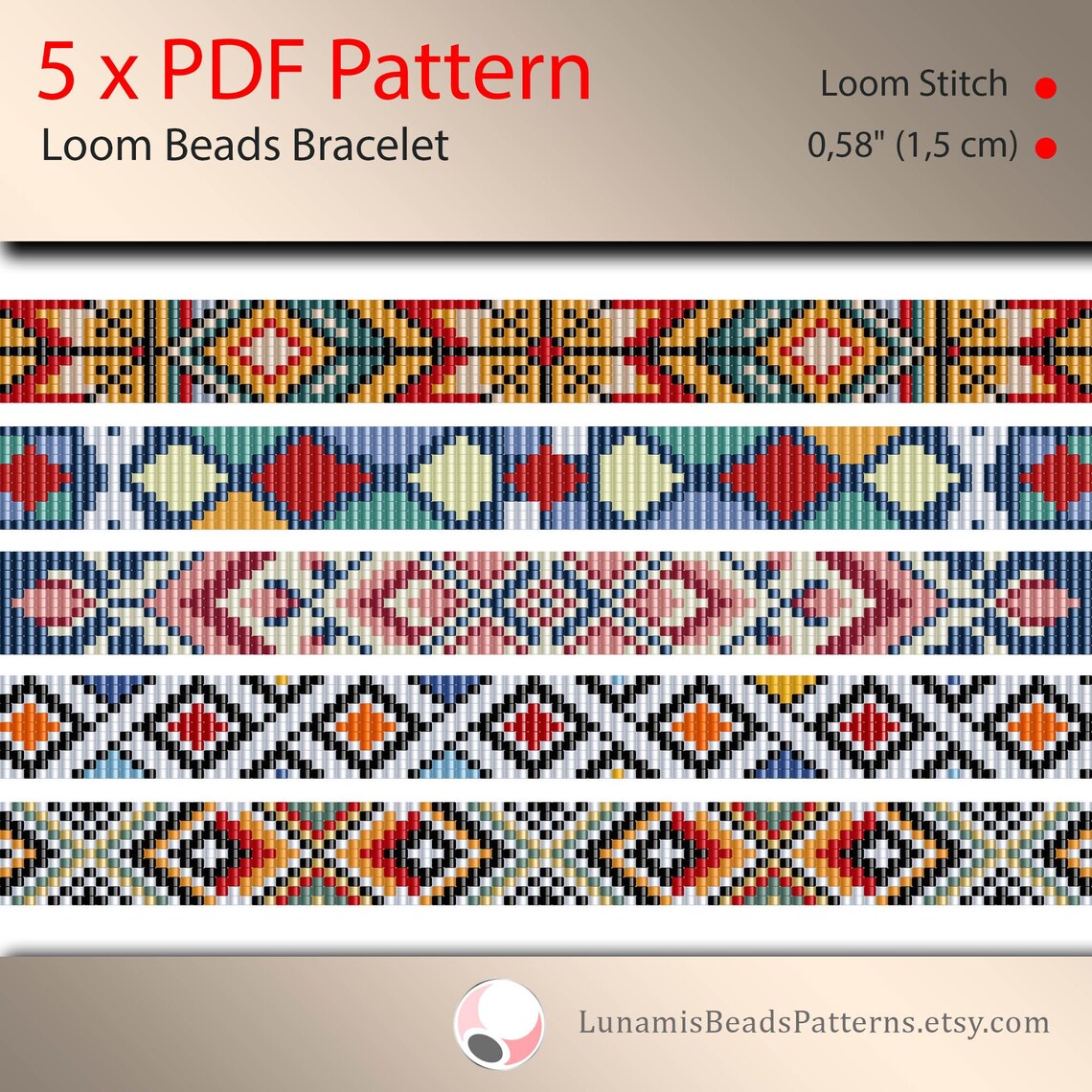 5 X Loom Bracelet Pattern, Narrow Loom Pattern, Loom Stitch, Square ...