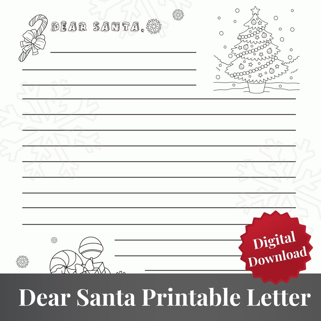 Santa Letter Coloring Page: Christmas Wish List (digital Download ...