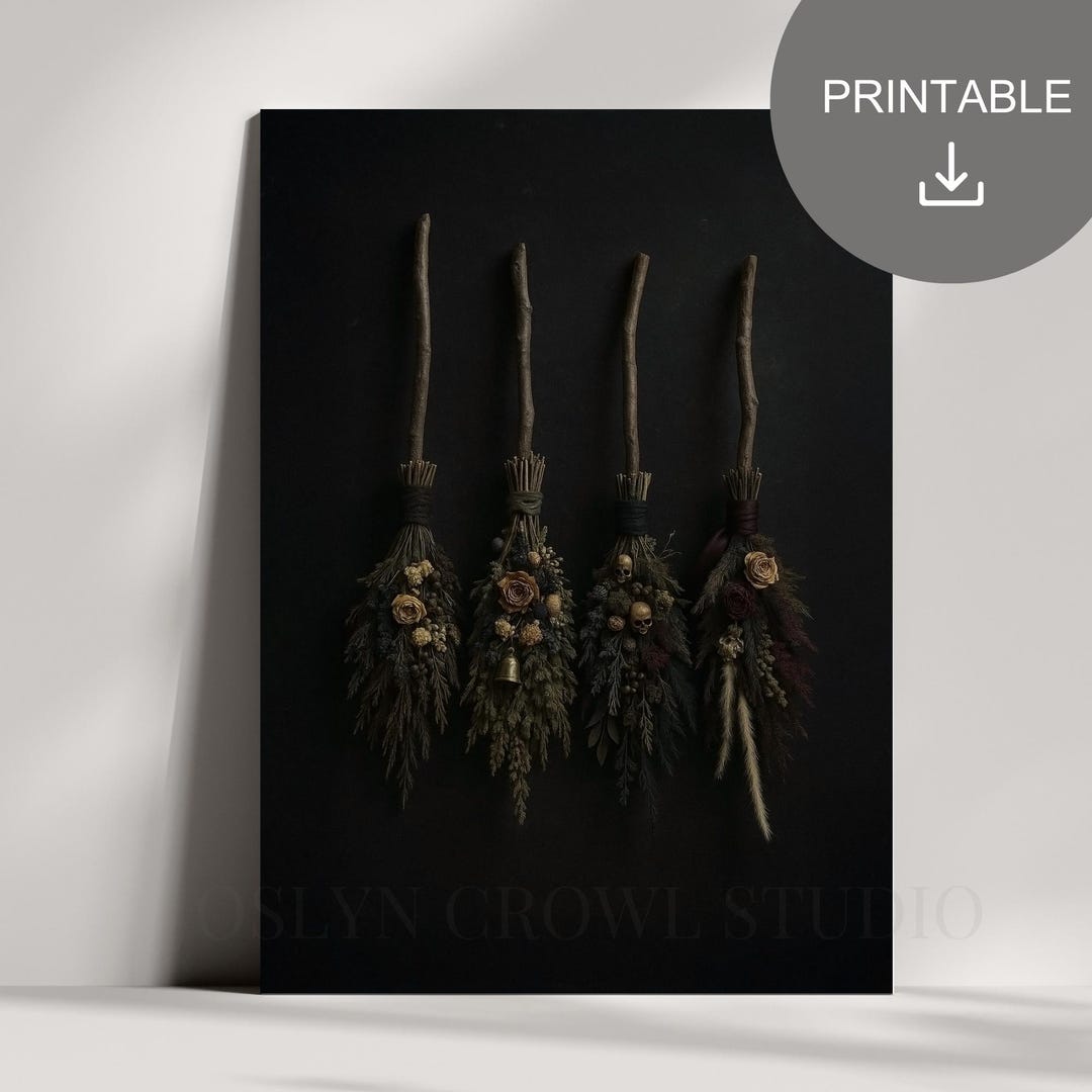 Witch Brooms Gothic Art Print: Dark Academia Witchcore Decor (digital ...