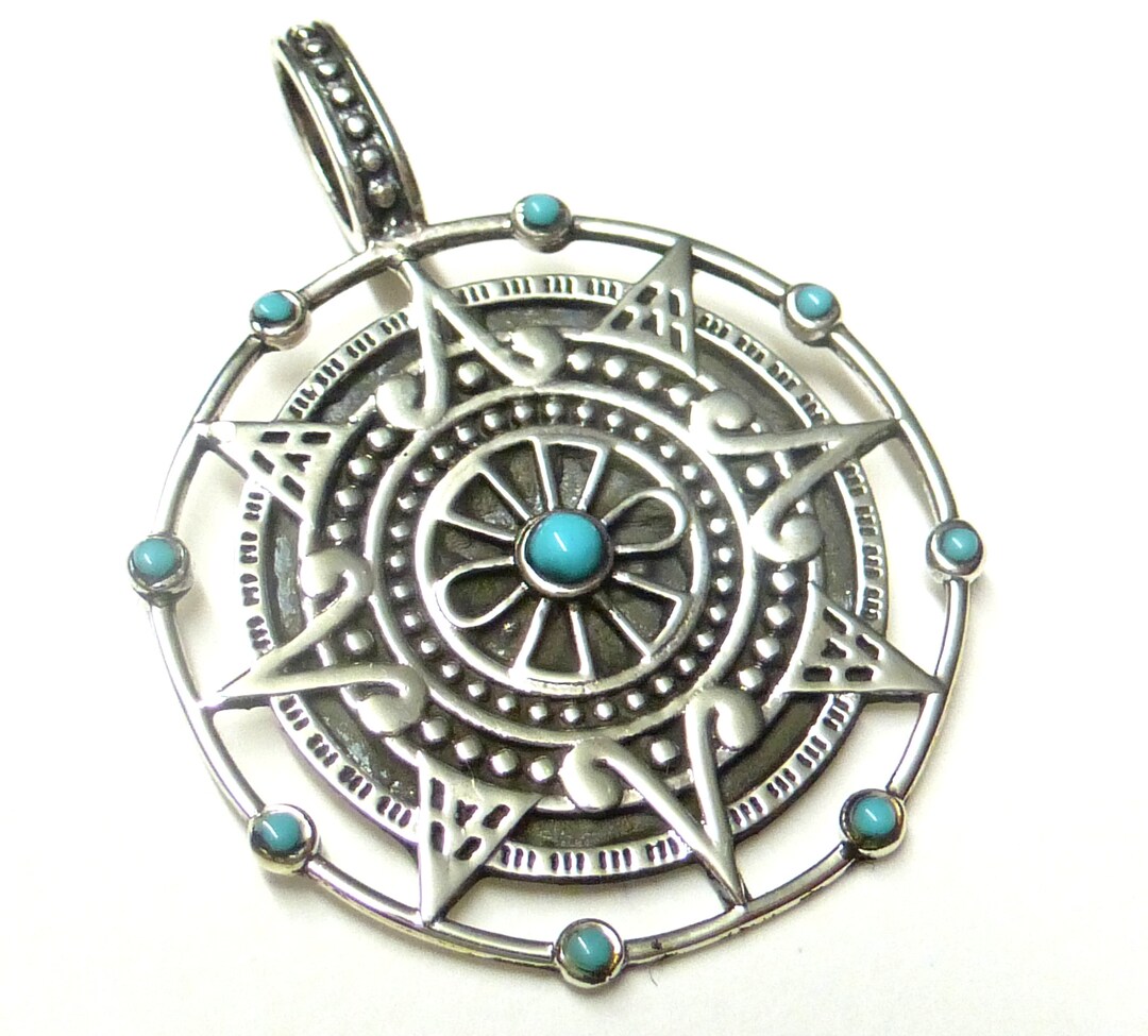 Colgante de plata, brújula maya, elaborado en plata de ley, con piedras ...