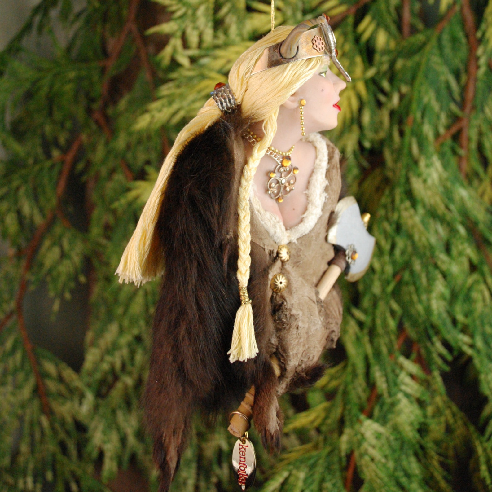 Viking Hanging Ornament, Female Warrior With Brown Fur Cloak, Axe ...