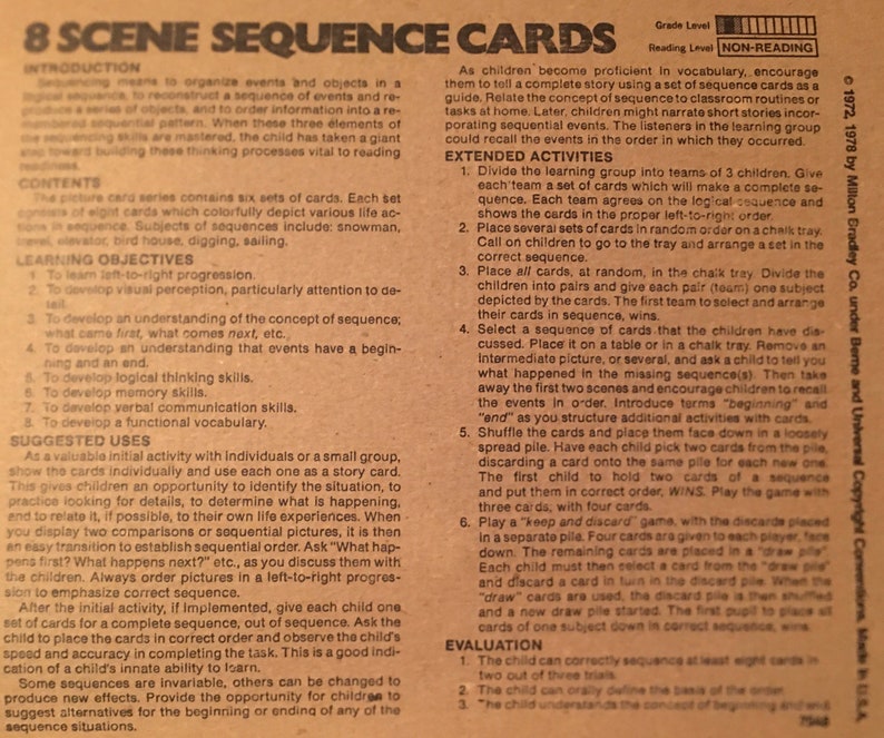 8 Scene Sequence Cards, Vintage Game, Learning/educational Game - Etsy