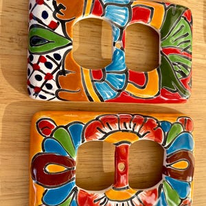 2 Talavera Mexican Pottery Outlet Covers: Hand-painted Wall Art (3