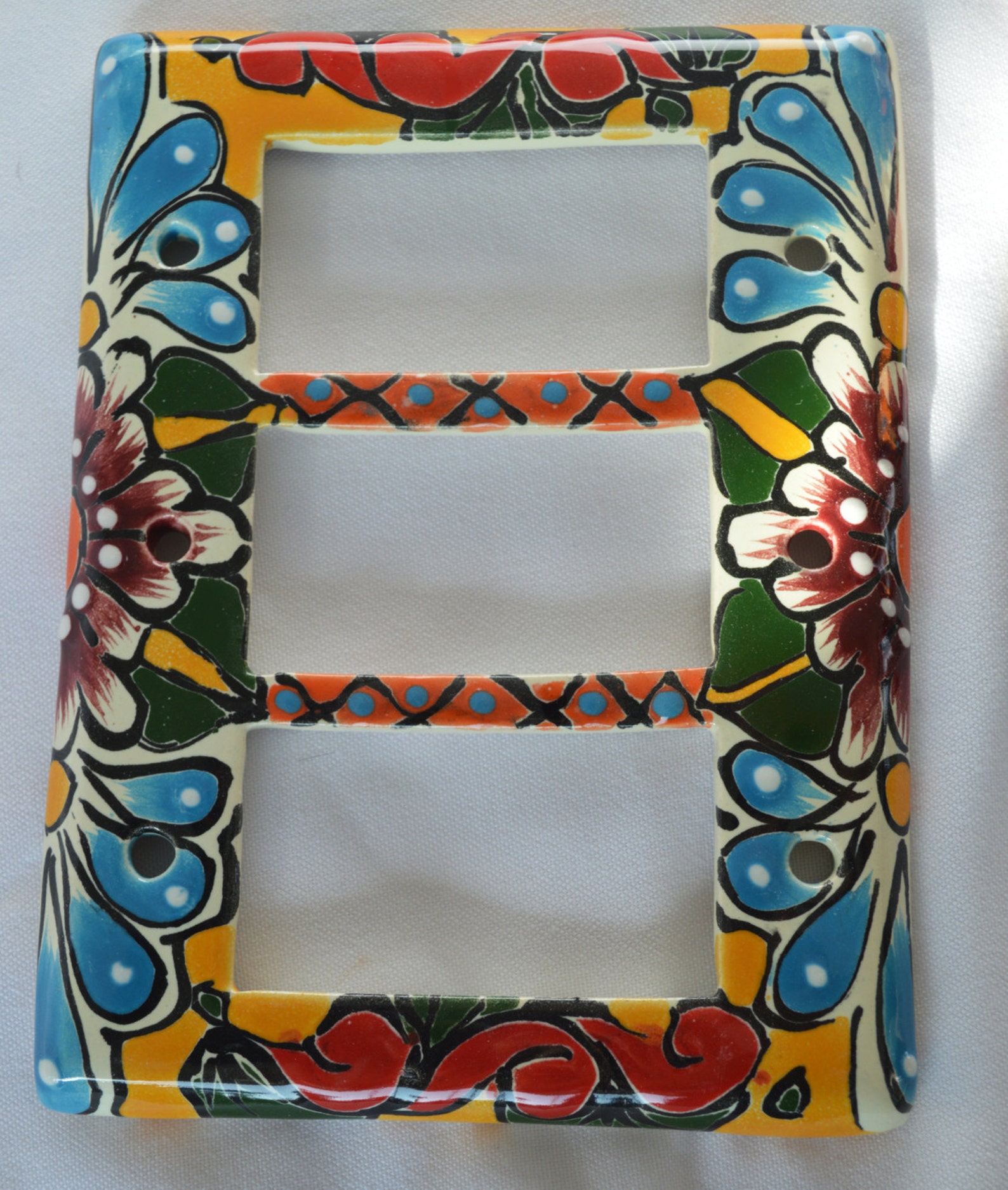 3 Mexican Talavera Pottery Wall Art " X " Light Switch Tripple Toggle ...