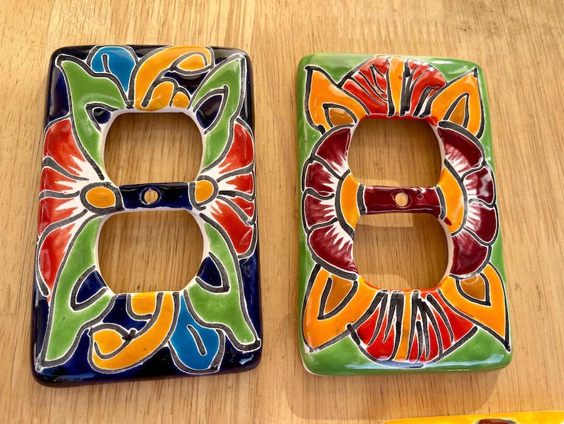 2 Talavera Mexican Pottery Outlet Covers: Hand-painted Wall Art (3" X 5 ...