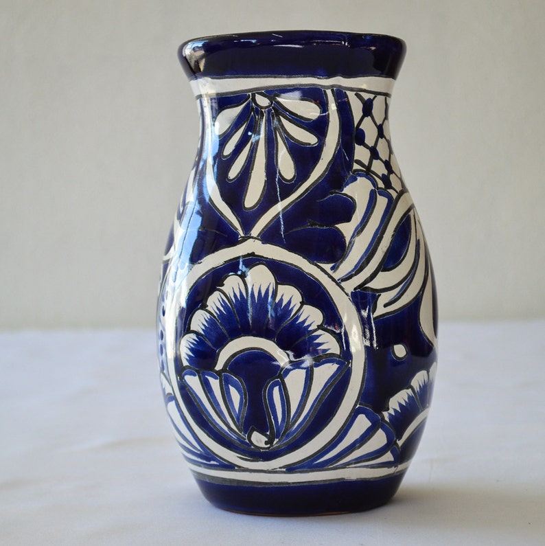 Elegant Blue Talavera Vase - Etsy