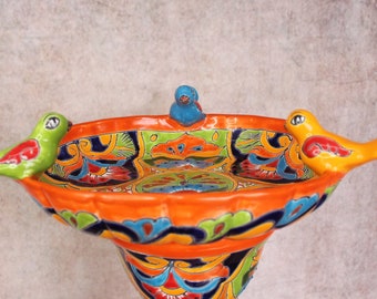 Talavera Mexican Pottery Bird Bath Etsy