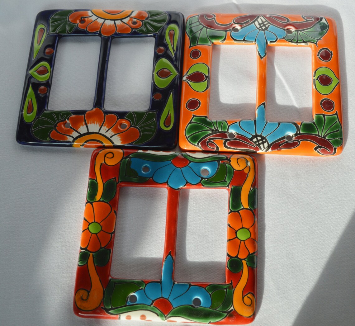 3 Mexican Talavera Pottery Double Light Switch Covers: Hand Painted - Etsy