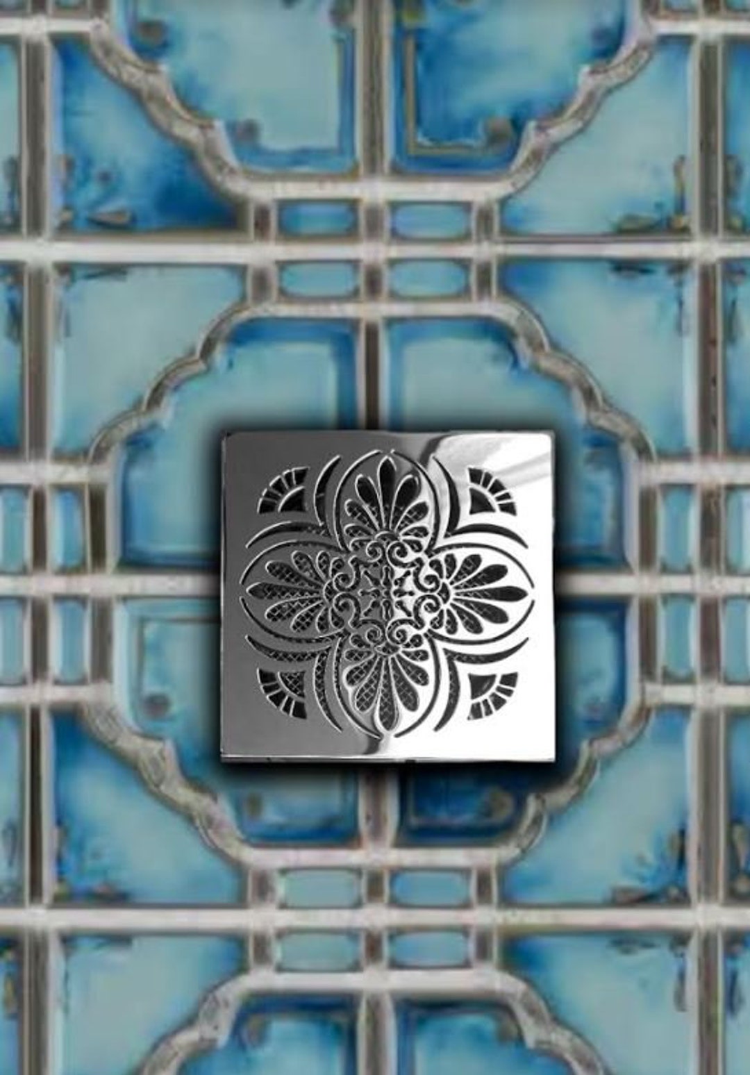 5 Inch Square Shower Drain Grate, Greek Anthemion Design, Replacement ...