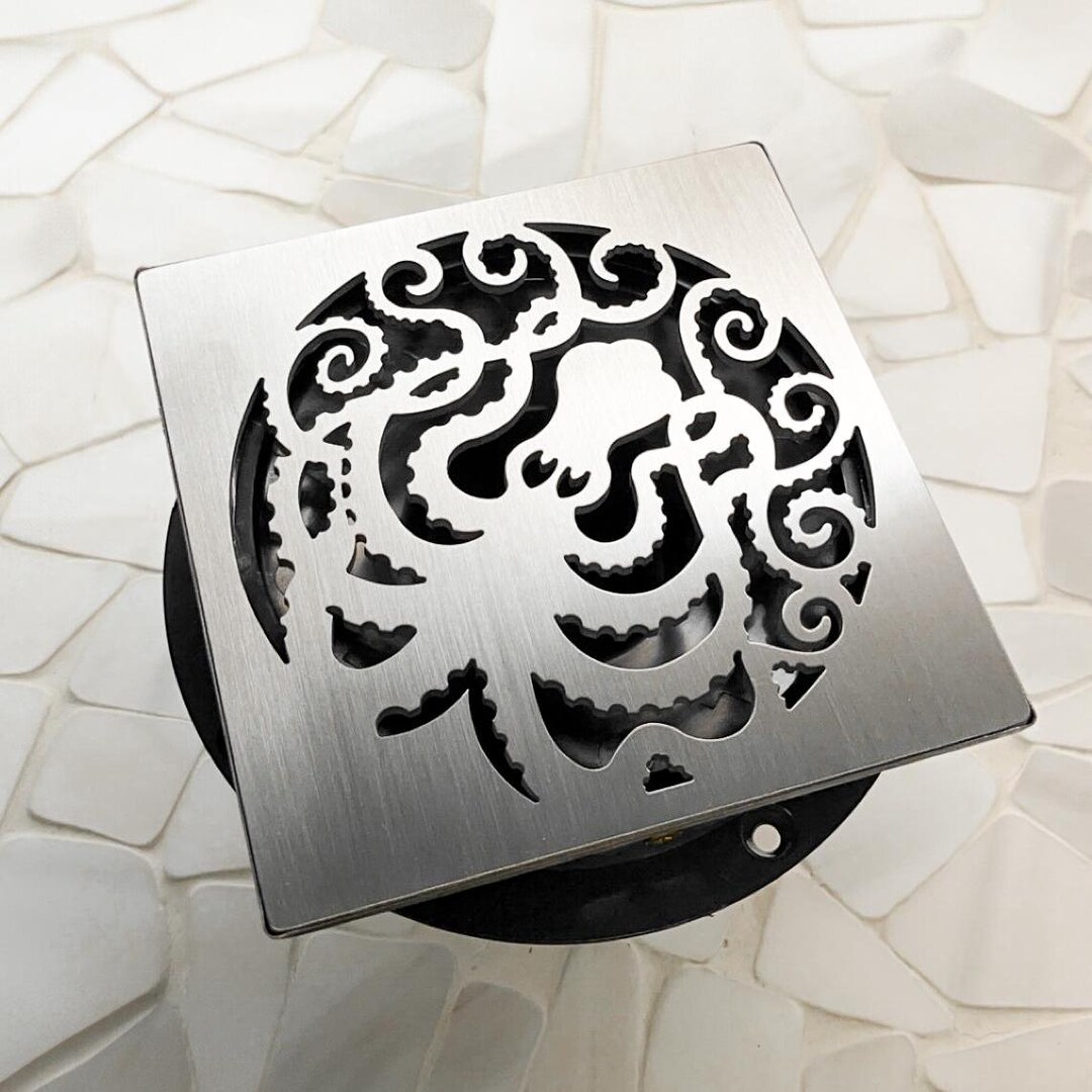 5" Square Shower Drain Cover, Octopus Design, Replacement Grate Made to ...