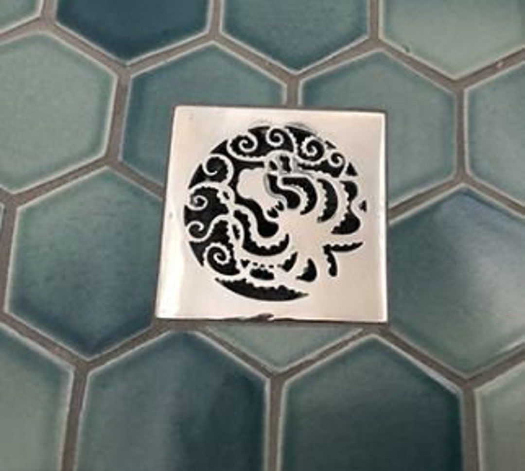 5 Square Shower Drain Cover, Octopus Design, Replacement Grate Made to ...