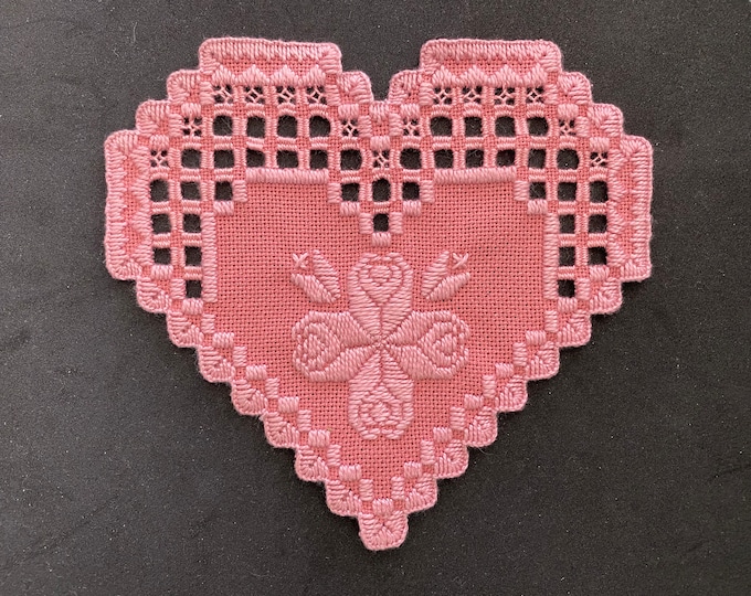 Hardanger Heart Rose Doily Embroidery PINK - Etsy