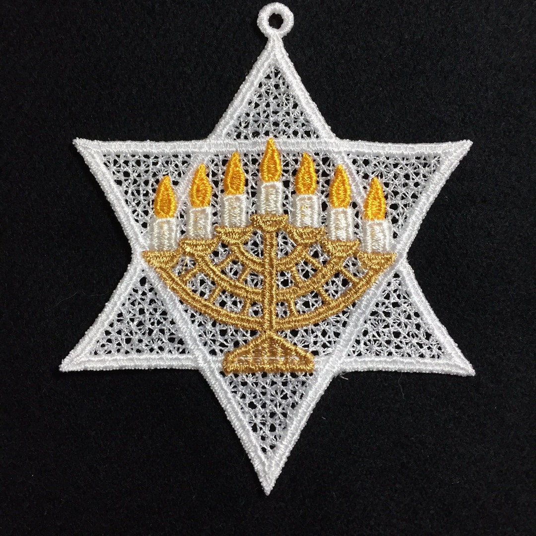 Star Hanukkah Chanukah Chanukkah Menorah Embroidered Free Standing Lace ...