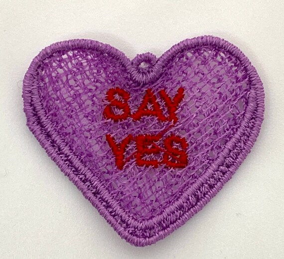 Conversation Heart SAY YES Lace Embroidery Free Standing SMALL | Etsy