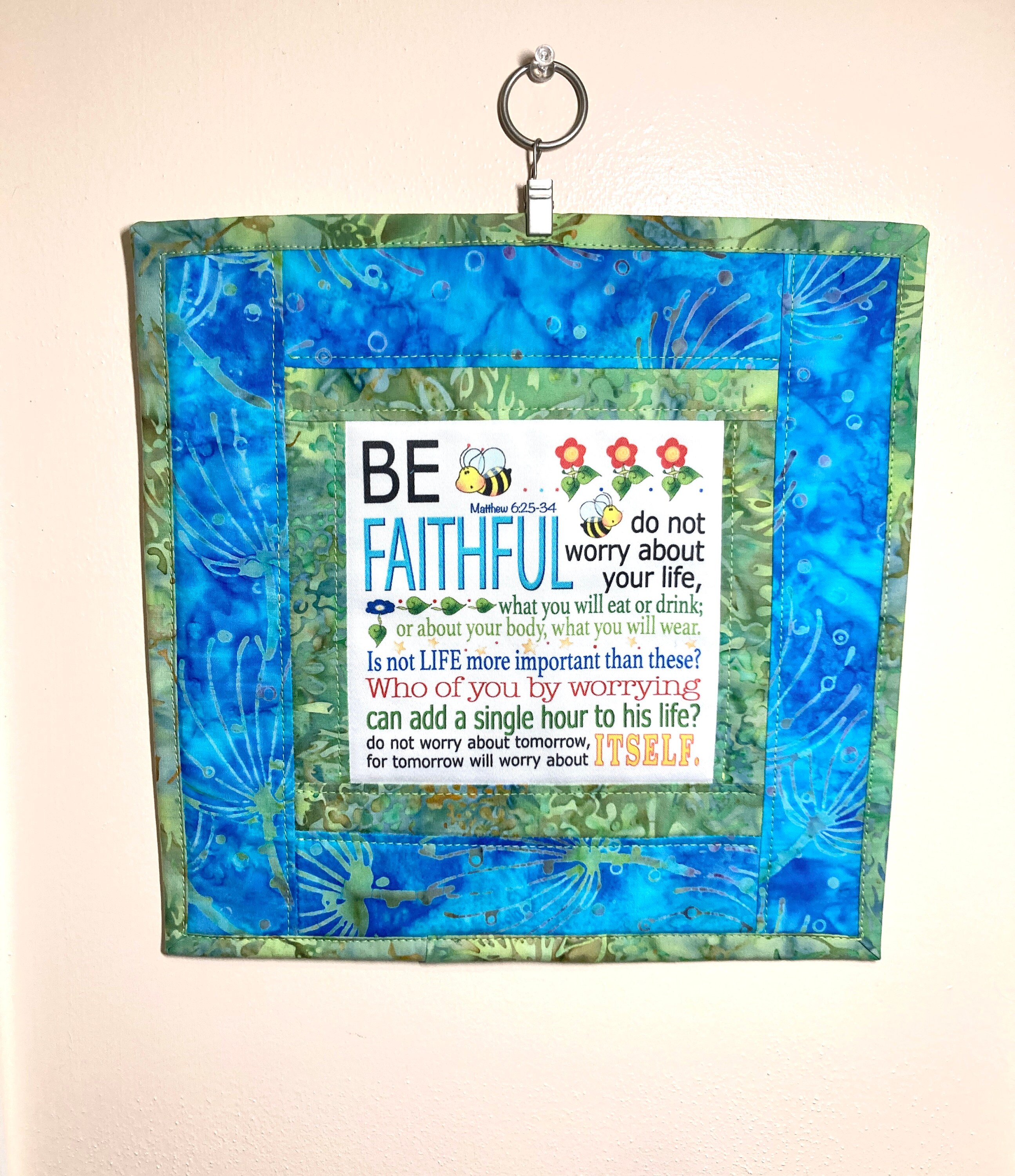 Batik Inspirational Bible Verse Art Quilt Wall Hanging Be Faithful ...