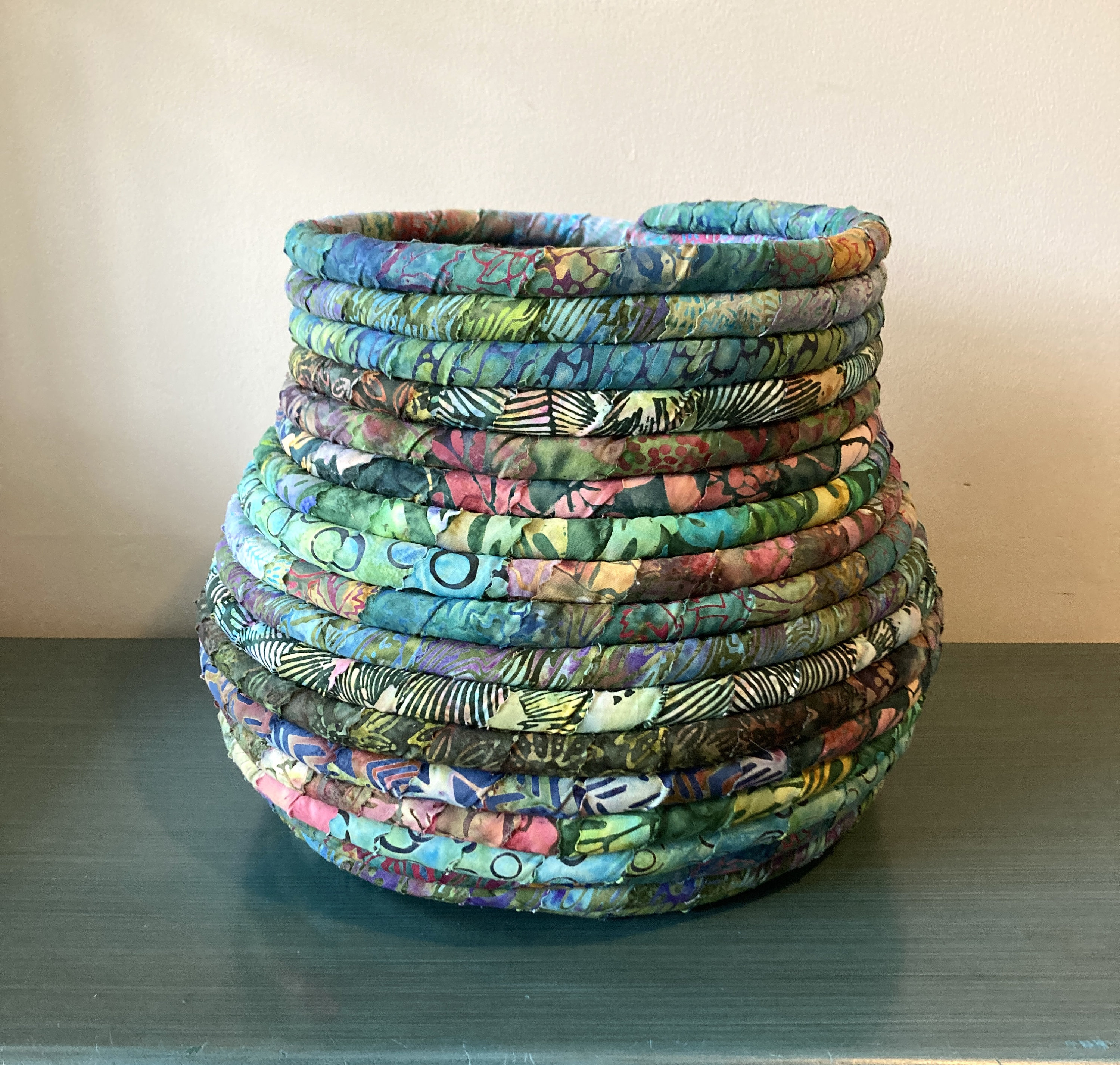 Large Round Batik Fabric Coiled Basket Pot - Etsy