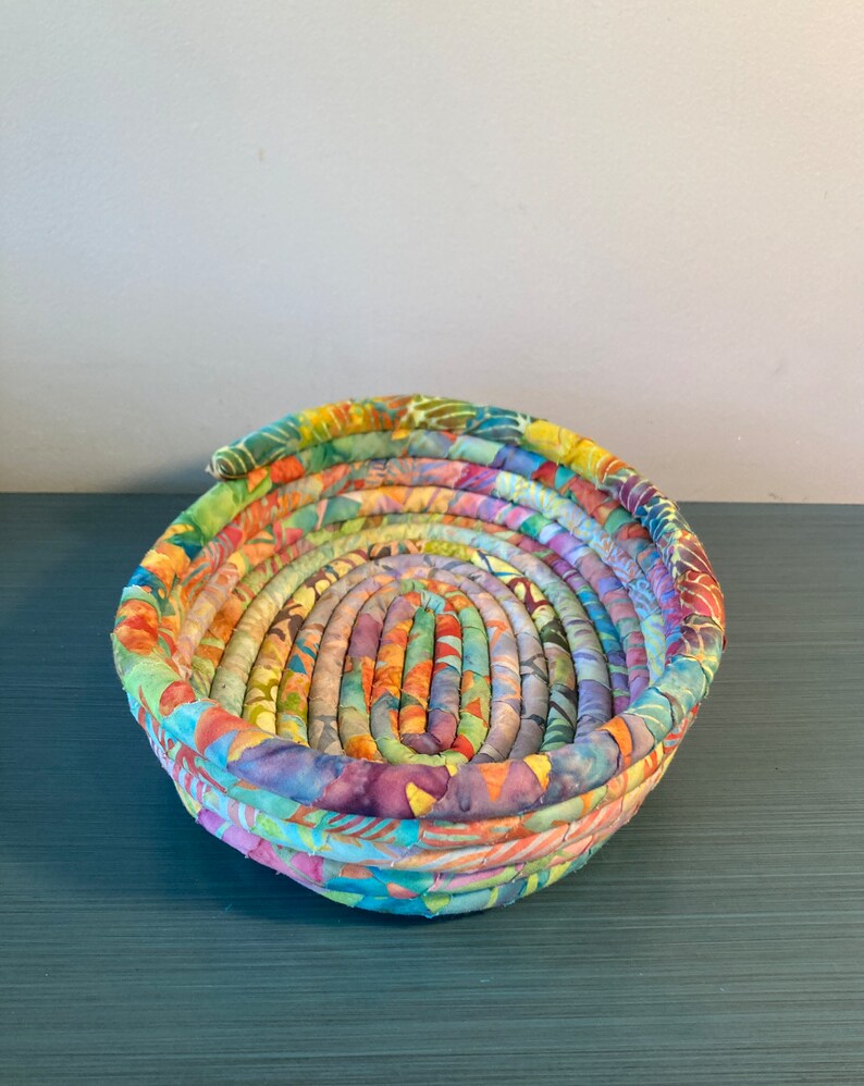 Small Oval Batik Fabric Wrapped Coiled Basket - Etsy
