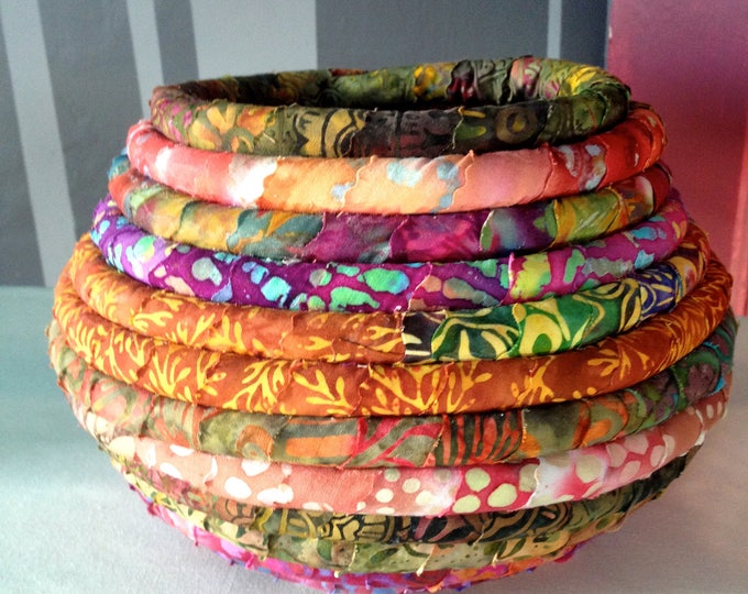 Batiked Fabric Wrapped and Coiled Basket - Etsy