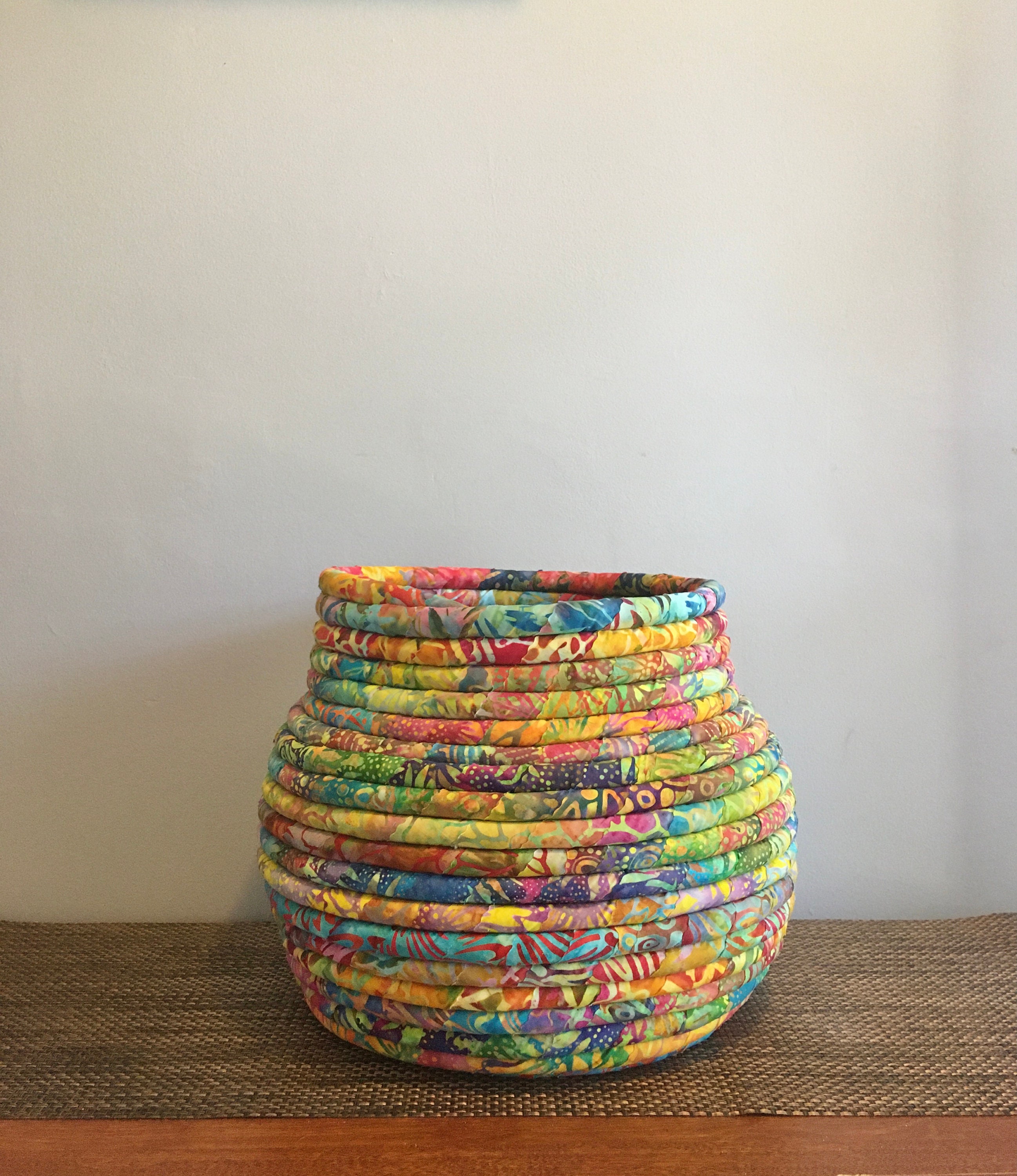 Large Round Batik Fabric Coiled Basket Pot - Etsy