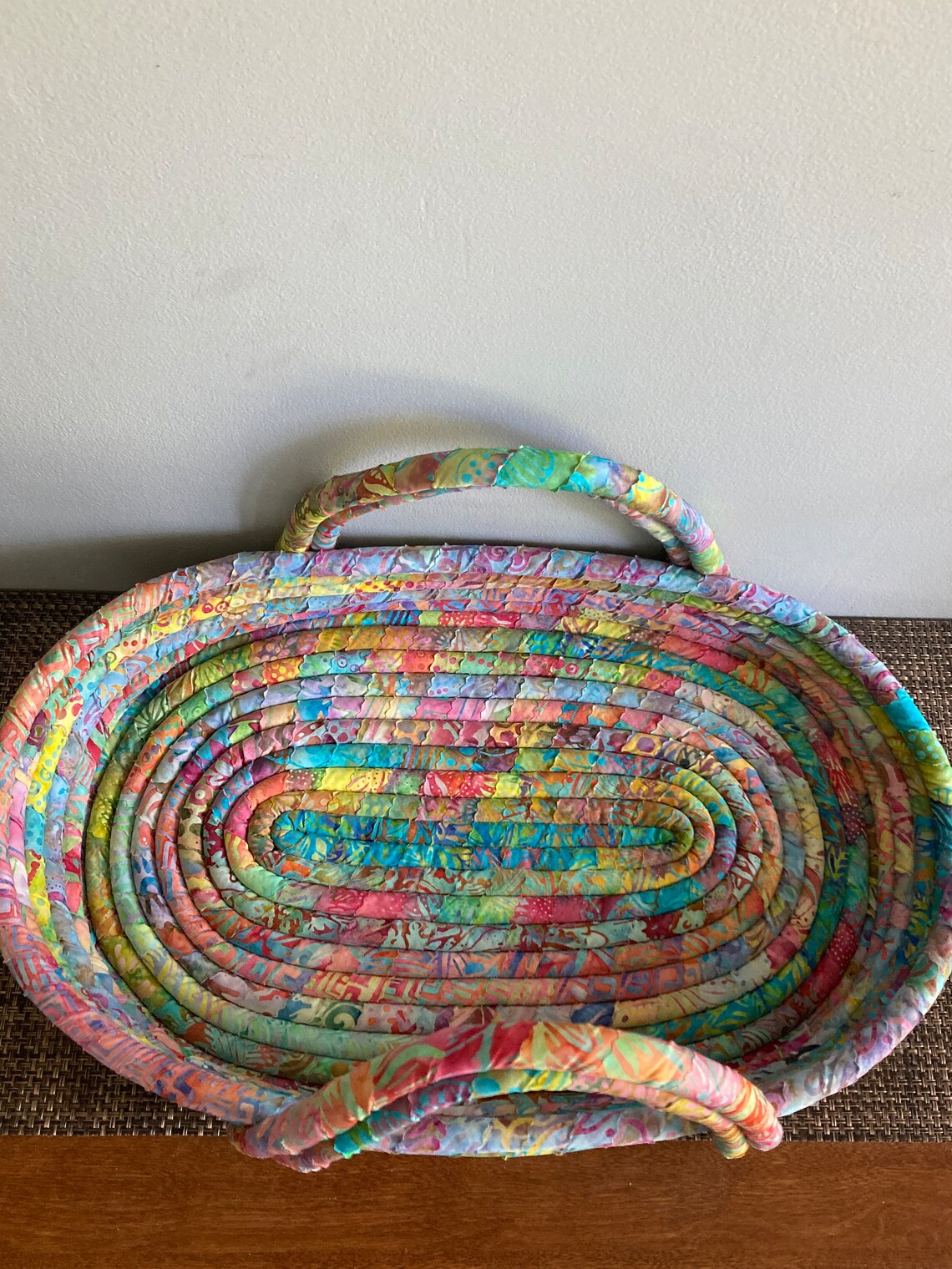 Oval Batik Fabric Coiled Basket With Handles - Etsy