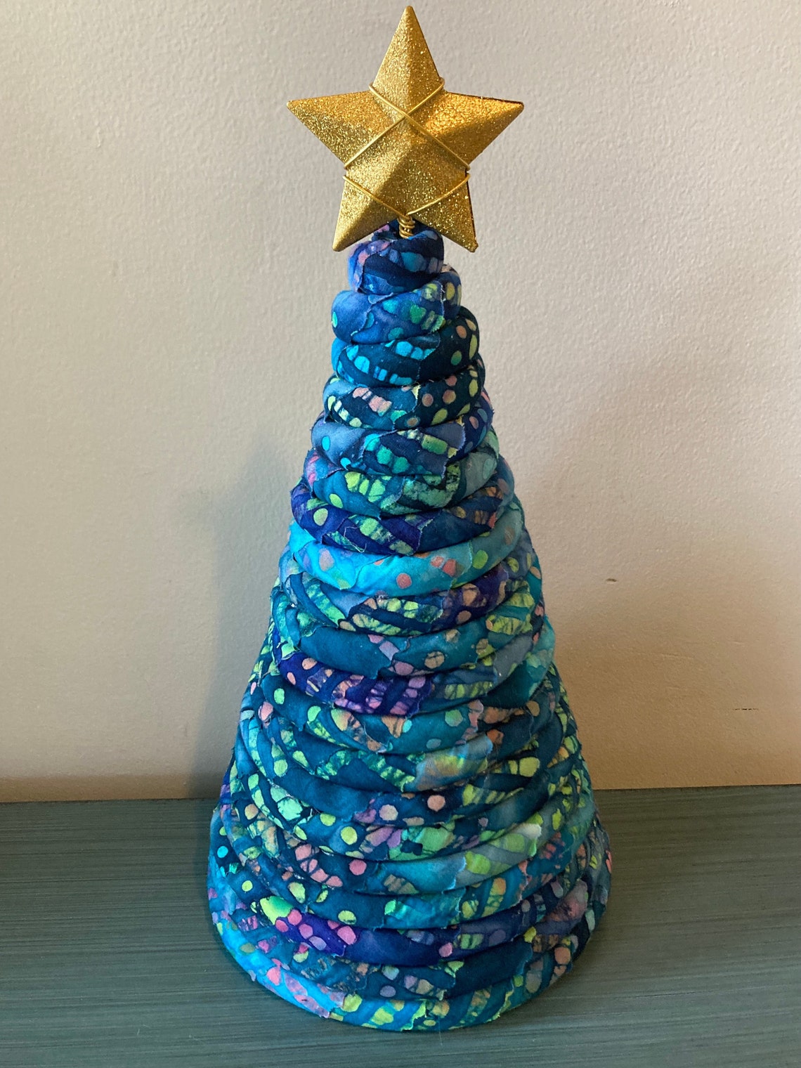 Christmas Tree Batik Fabric Wrapped Coiled Christmas Tree Small ...