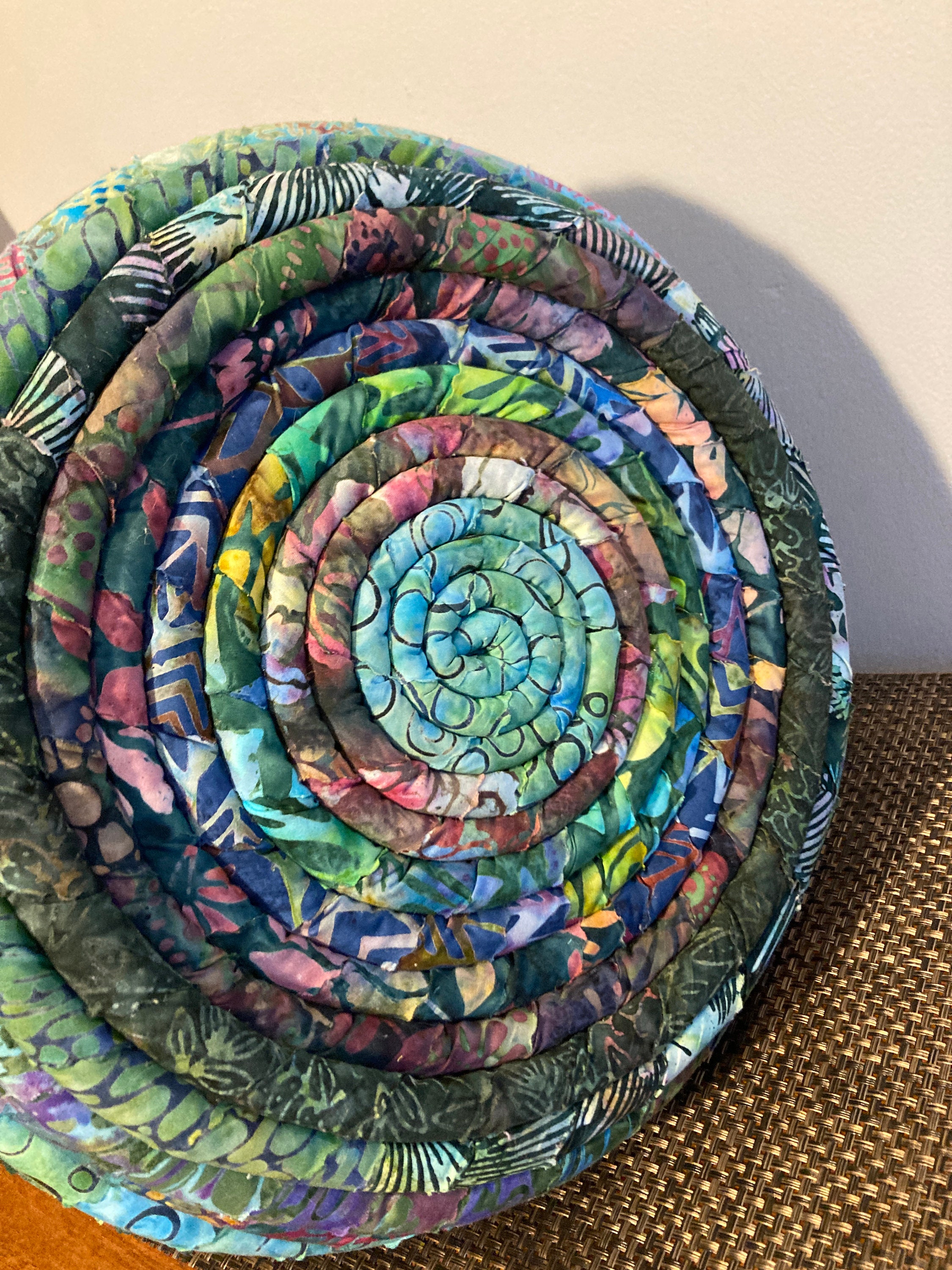 Large Round Batik Fabric Coiled Basket Pot - Etsy