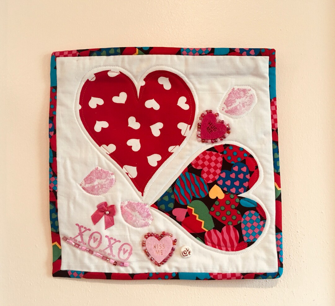 Beaded Art Quilt Hearts ,love , Valentine Gift - Etsy