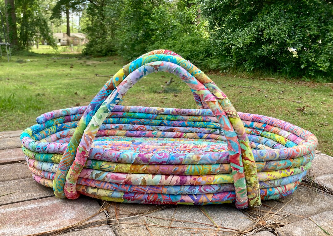 Oval Batik Fabric Coiled Basket With Handles - Etsy