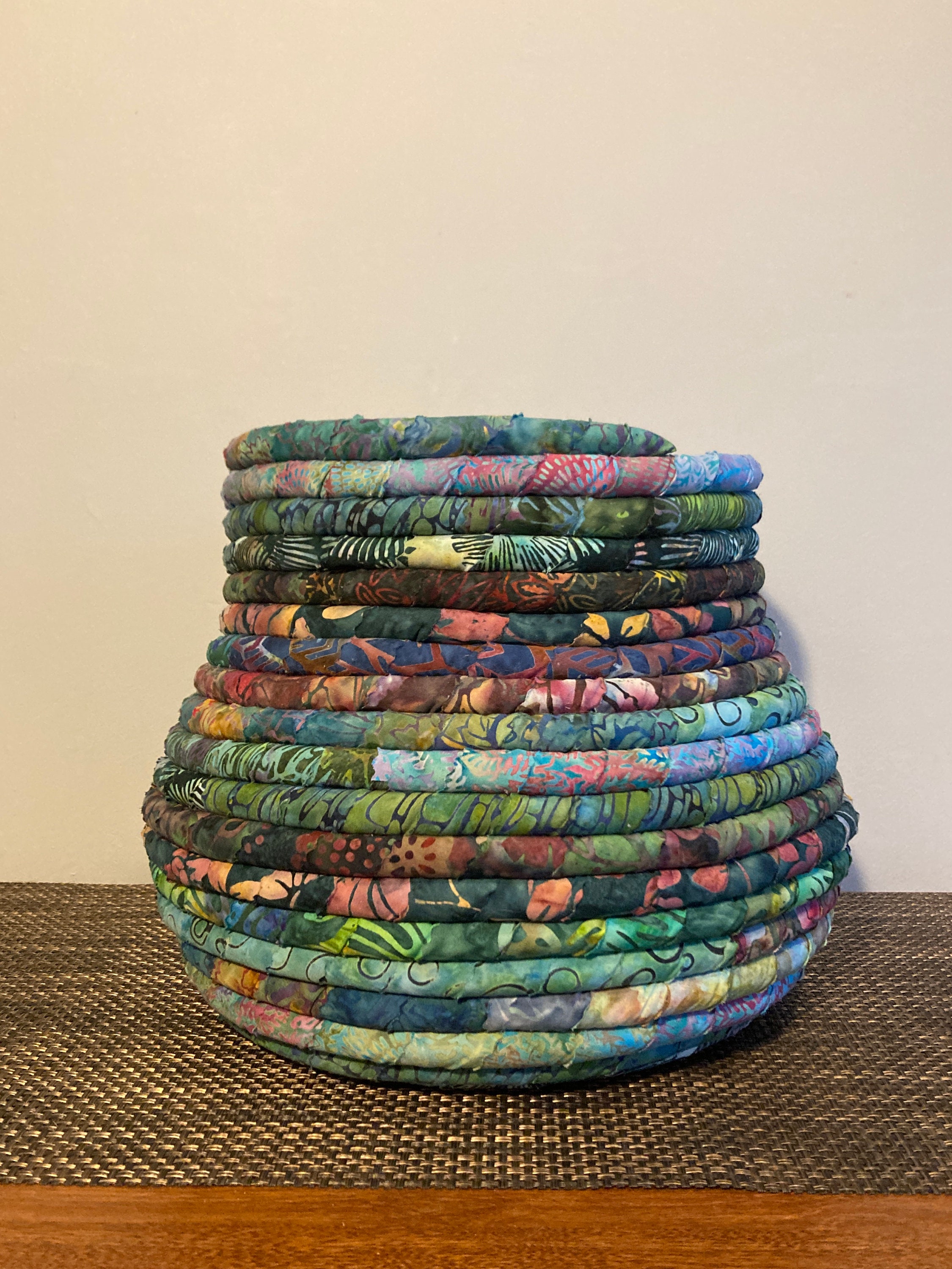 Large Round Batik Fabric Coiled Basket Pot - Etsy