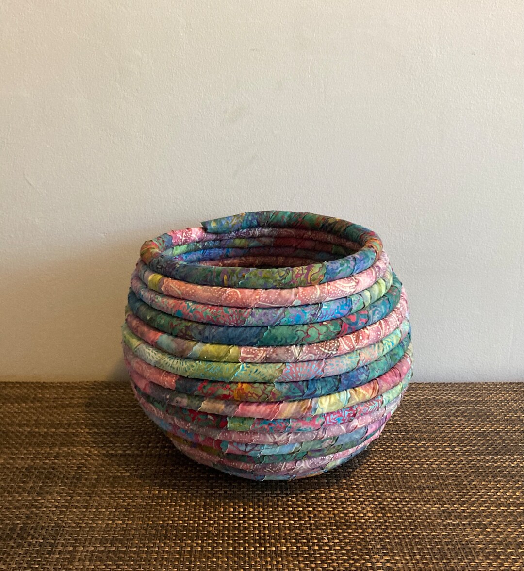 Batik Fabric Wrapped Coiled Basket Round Multicolored Basket - Etsy