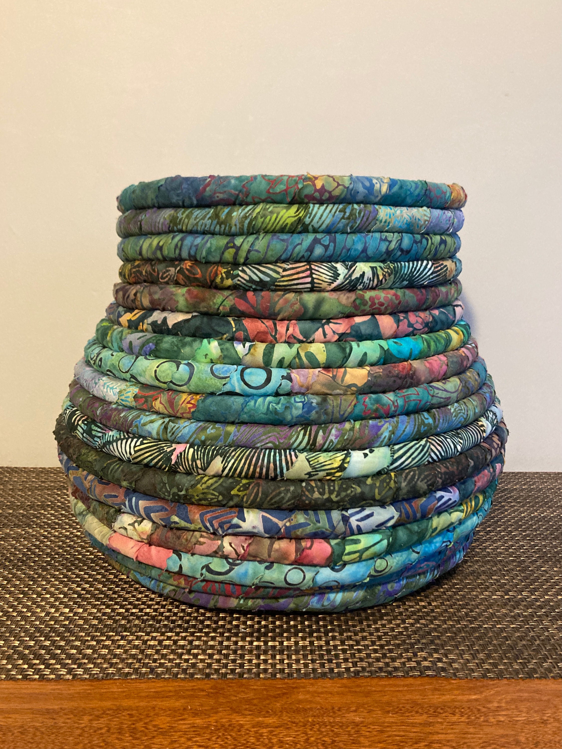 Large Round Batik Fabric Coiled Basket Pot - Etsy