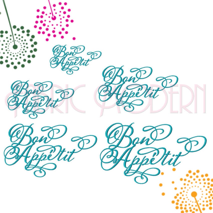 BON APPETIT Embroidery Design typography design kitchen | Etsy
