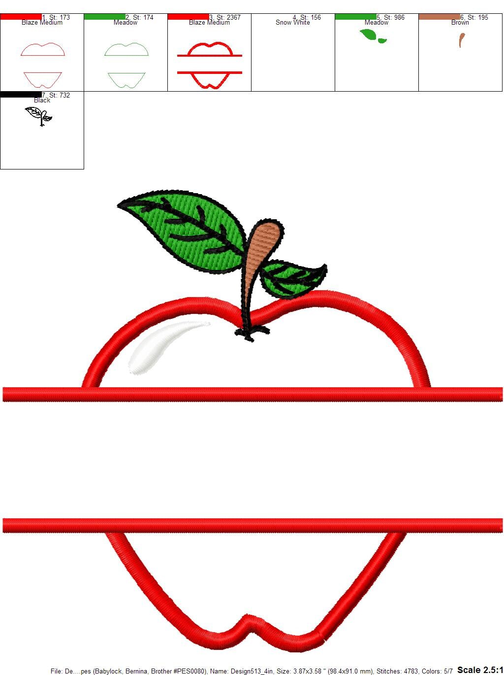 APPLE SPLIT MONOGRAM Frame Machine Embroidery Design Apple - Etsy