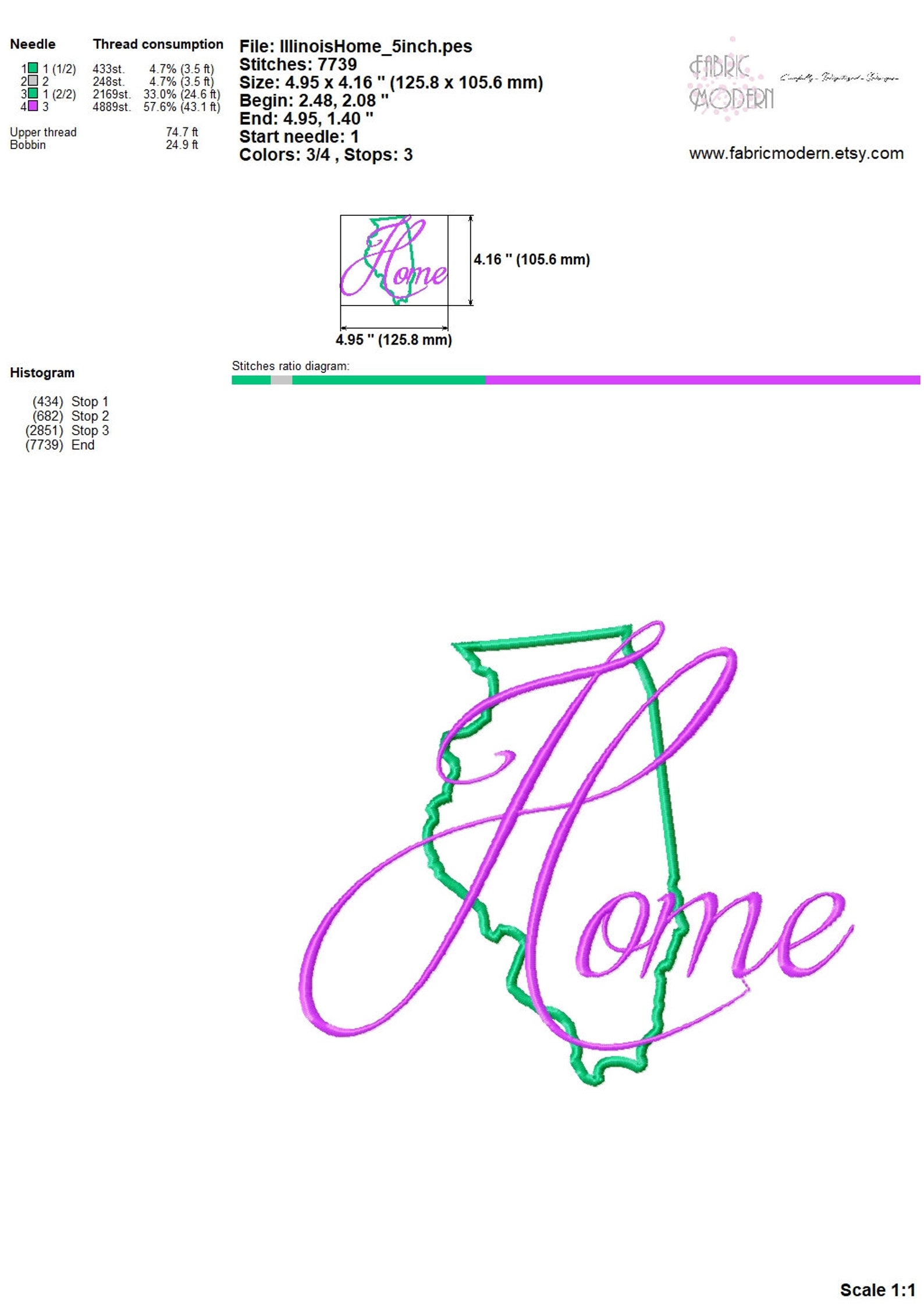 Illinois Home Embroidery Design Multiple Sizes Larger Sizes | Etsy