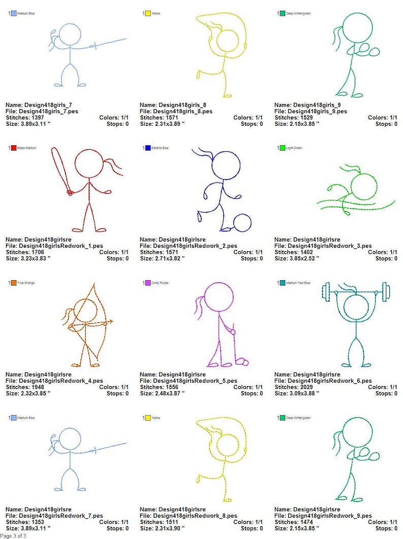 SPORTS STICK FIGURES Embroidery Design Collection Stick Kids - Etsy