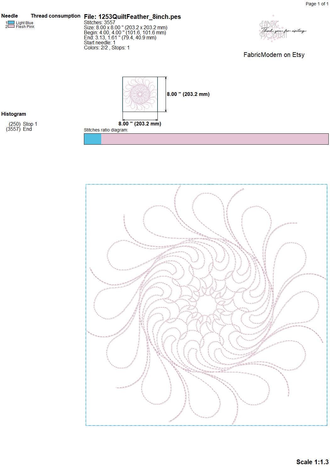 Continuous Line Quilt Block Embroidery Design: Feathered Swirl (digital ...