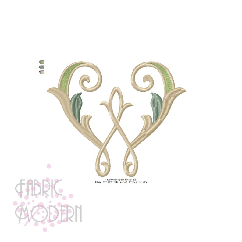 Letter W MONOGRAM Embroidery Design Large Vintage Single | Etsy