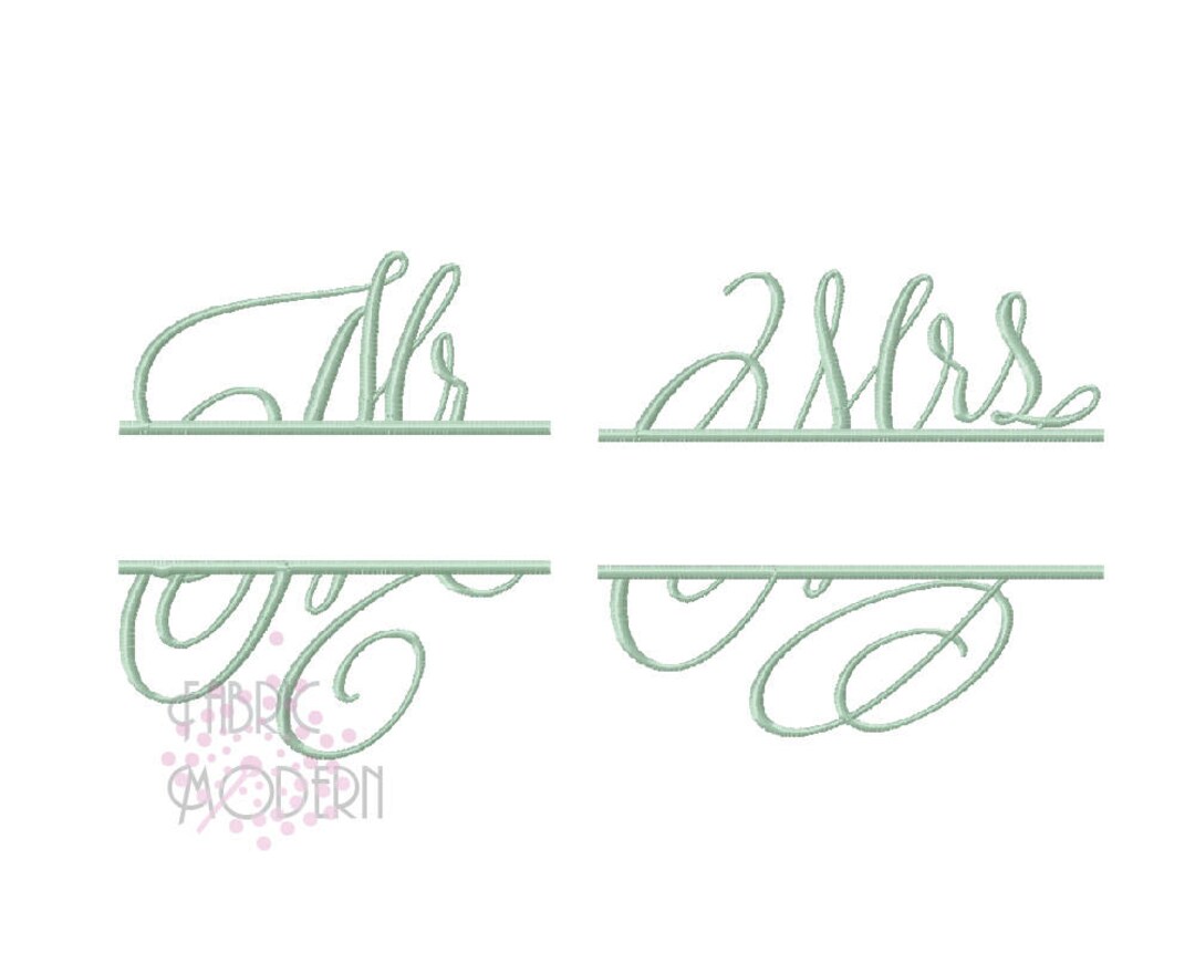 Mr and Mrs SPLIT FRAME Embroidery Design Fancy Script With Flourishes ...