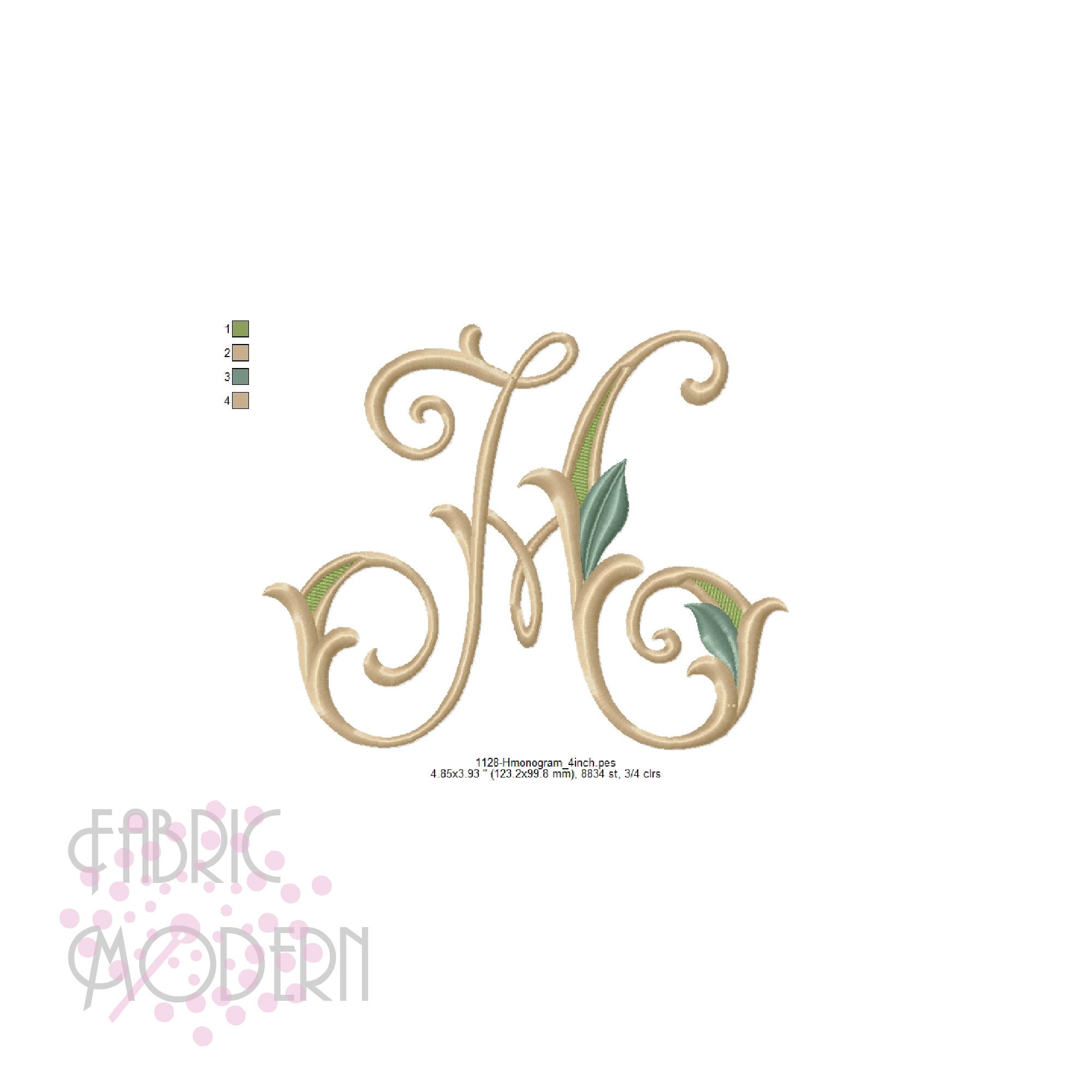 Letter H MONOGRAM Embroidery Design Large Vintage Single #1128-H - Etsy