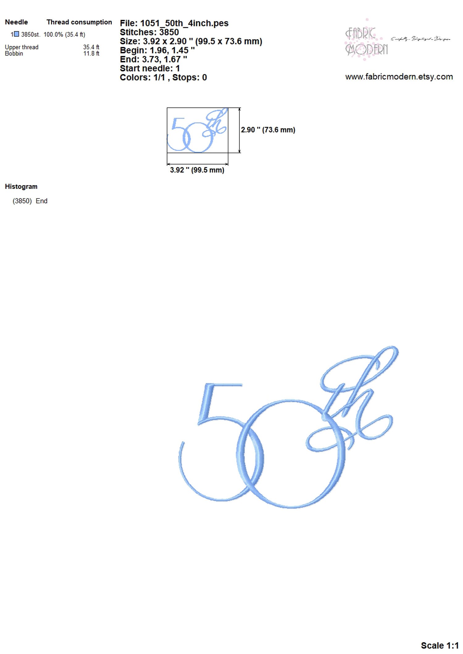 50th Fancy Script Embroidery Design 1051 | Etsy