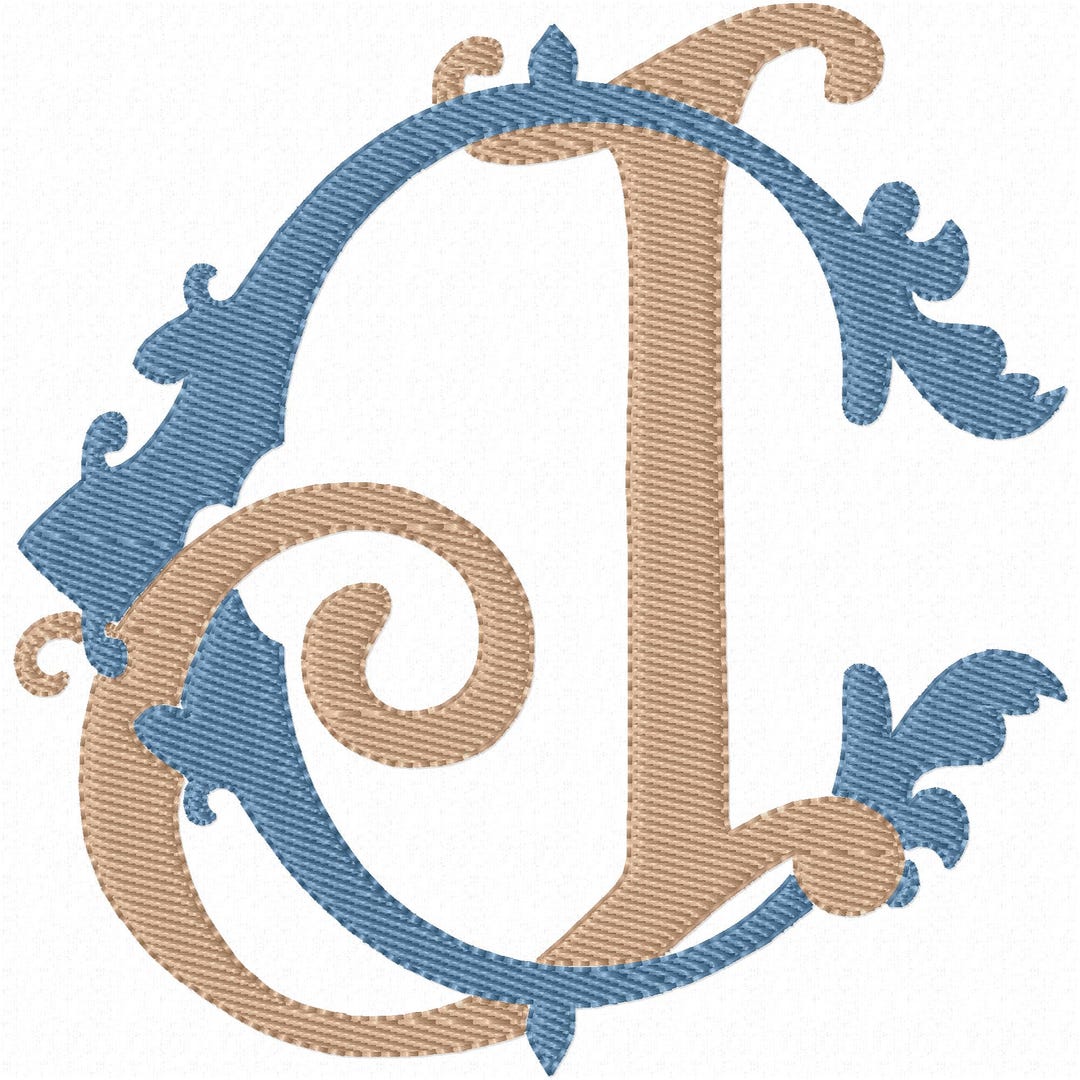 CJ JC Double MONOGRAM Embroidery Design Antique Two Letter Design - Etsy