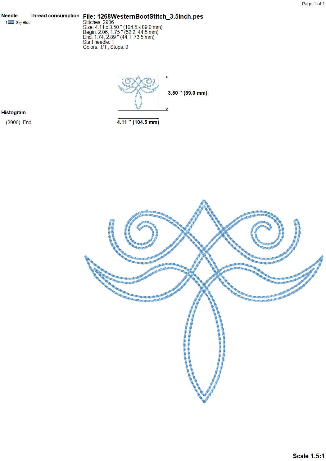 Western Cowboy Boot Toe Stitch Pattern Machine Embroidery Design 3 Inch ...