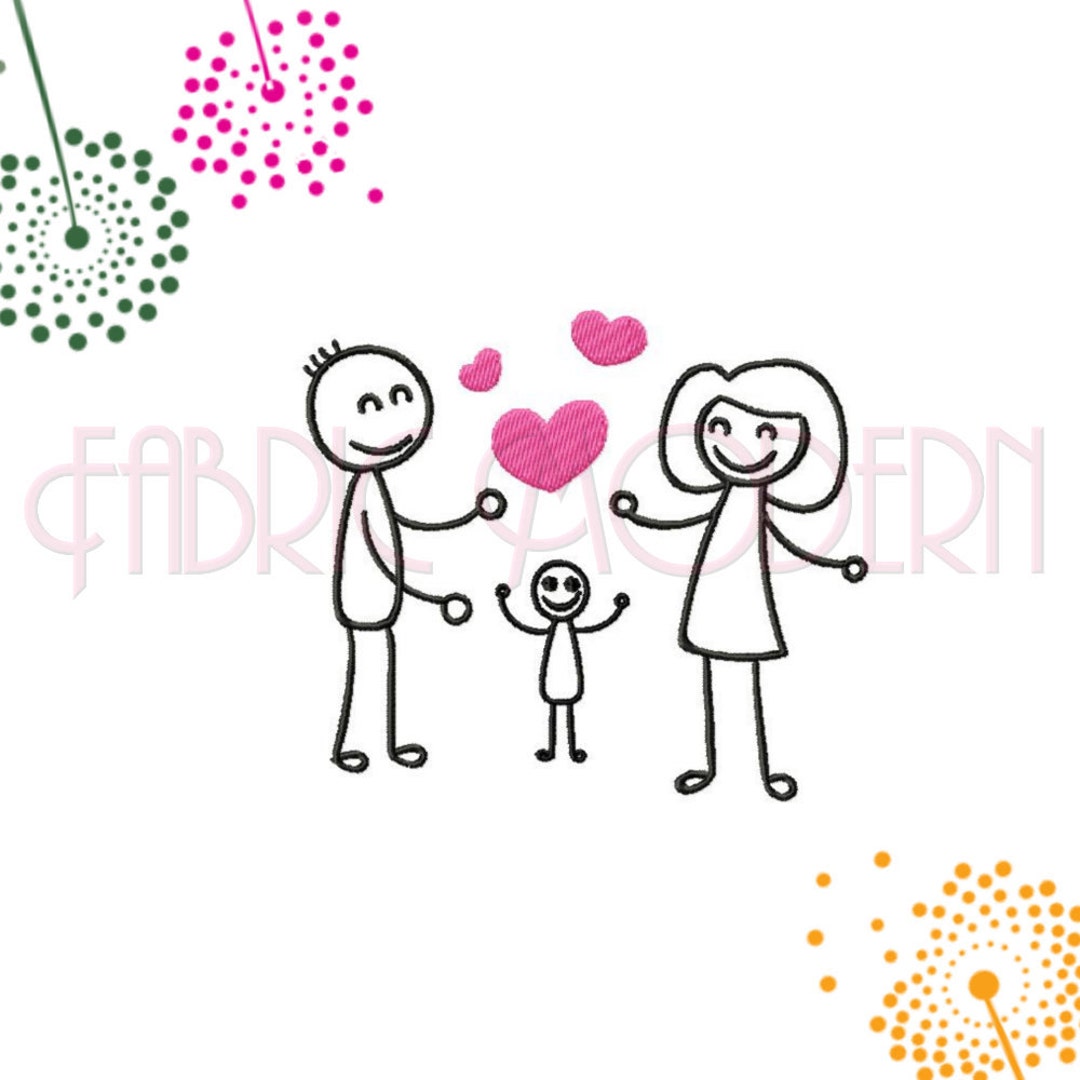 STICK FIGURES Family Embroidery Design Mom Dad and Baby Happy Family ...