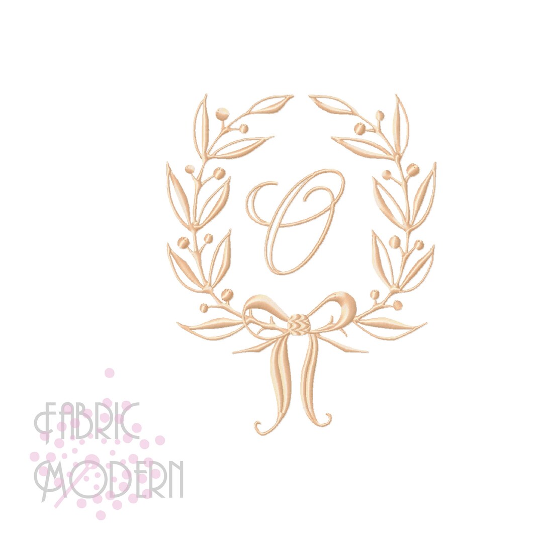 MONOGRAM WREATH With Bow Embroidery Design #1150 - Etsy