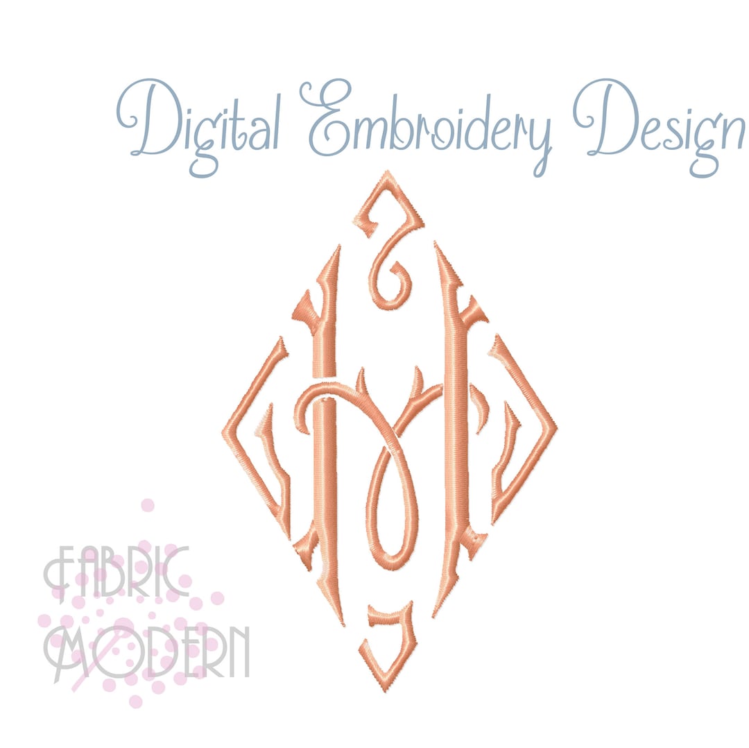Vintage Style Diamond Monogram Font Embroidery Design 4 Inch #1059-4 - Etsy