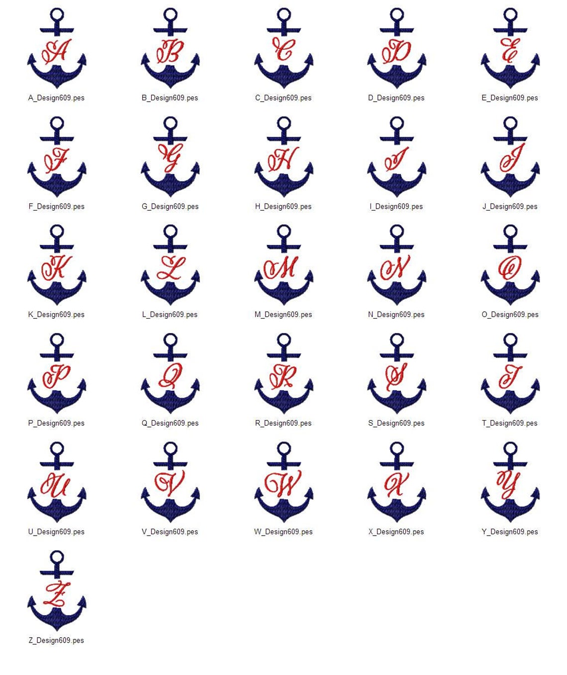 SPLIT ANCHOR MONOGRAM Embroidery Full Alphabet 4x4 Hoop All Letters Set ...